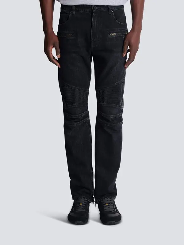 Balmain Biker Jeans In Vintage Denim - Black