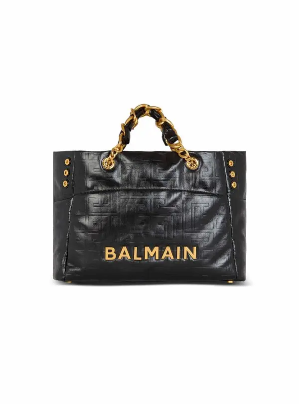 Balmain 1945 Soft Crackled Leather Tote - Black