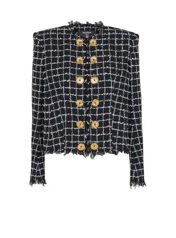 Balmain Cropped Tweed Jacket - Black