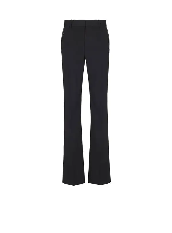 Balmain Straight-leg Wool Trousers With Crystal Embroidery - Black