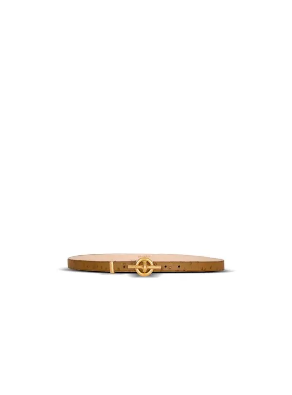 Balmain Embossed Calfskin T-bar Belt - Brown