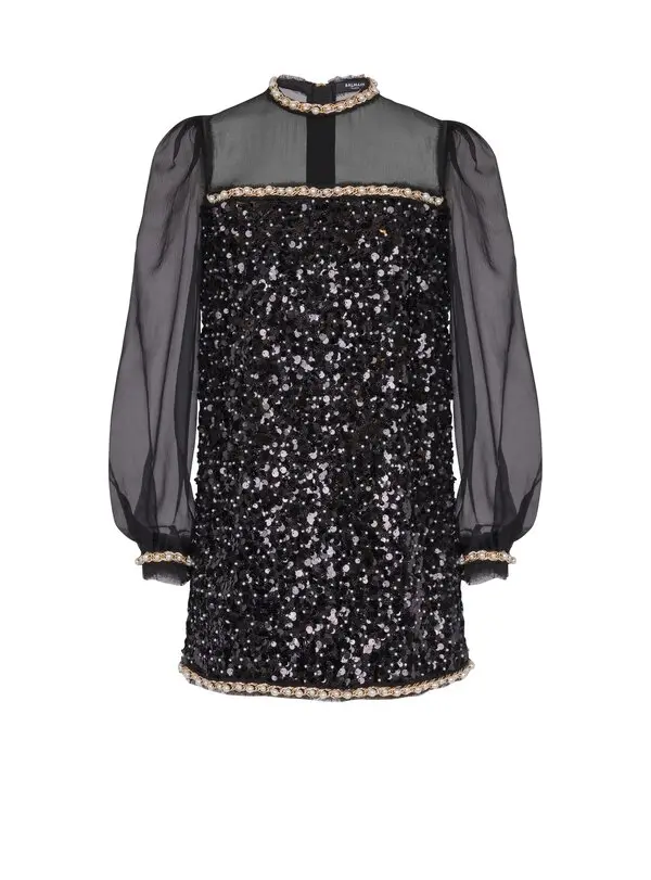 Balmain Chiffon And Beaded Sequin Dress