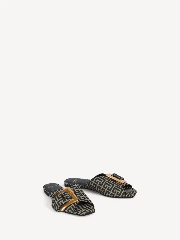Balmain Flat Monogram Jacquard Anthem Sandals - Black