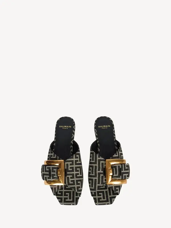 Balmain Flat Monogram Jacquard Anthem Sandals - Black