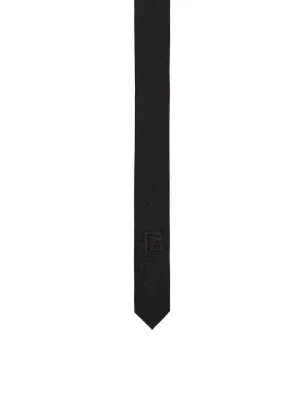 Balmain Slim Wool Neck Tie With Embroidery - Black