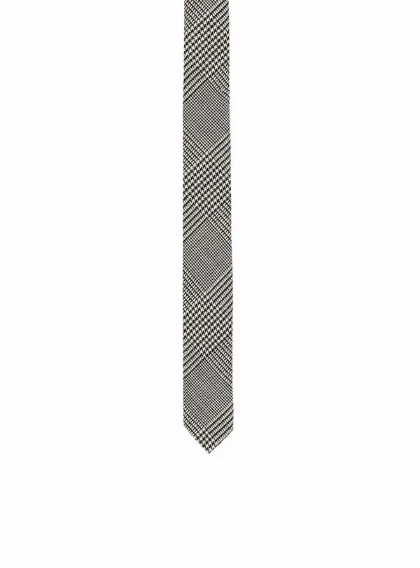 Balmain Slim Wool Neck Tie With Prince Of Wales Print - Black