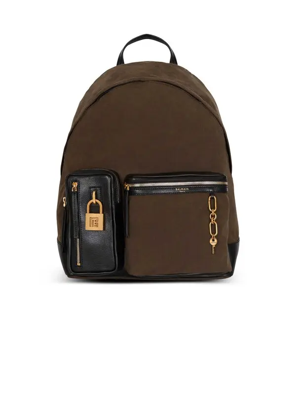 Balmain Pulse Calfskin And Nylon Backpack - Khaki