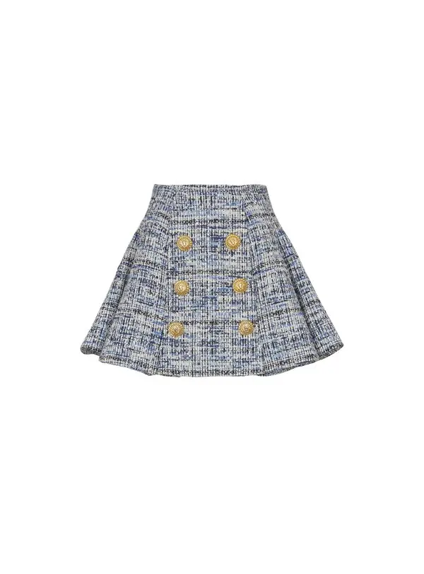 Balmain Pleated Flared Tweed Skirt