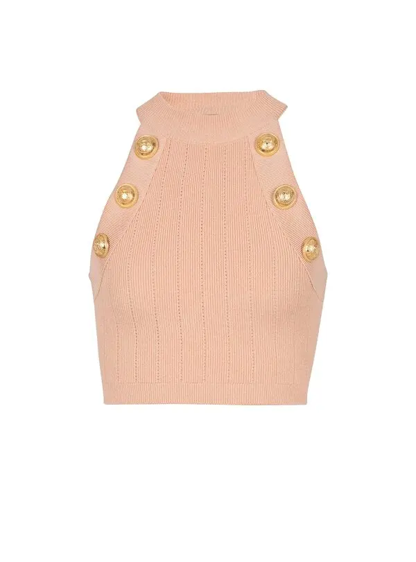 Balmain Six-buttons Halterneck Knit Cropped Top
