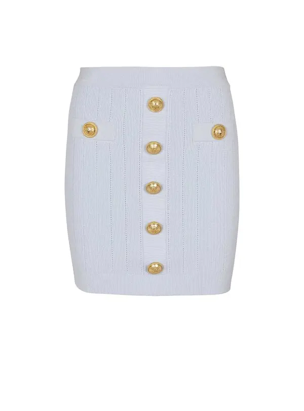 Balmain Ribbed Knit Button Detailed Skirt