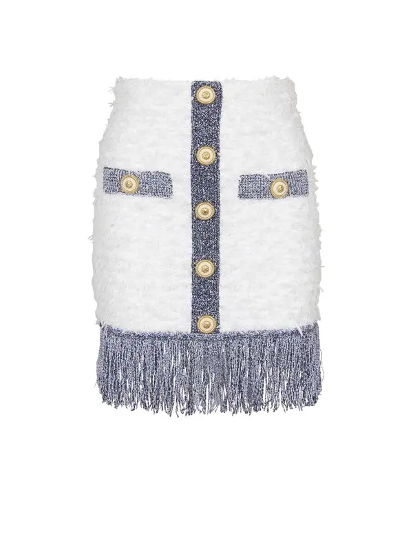 Balmain Glittered Fringed Tweed Skirt