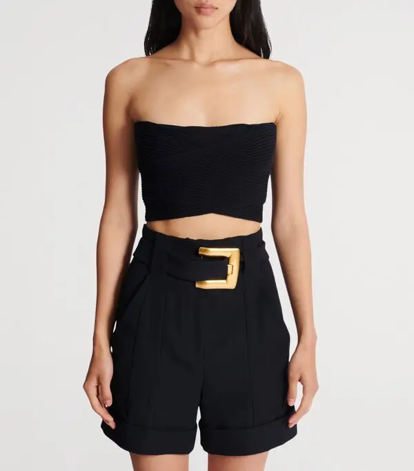 Balmain Rib-knit Bandeau Top - Black