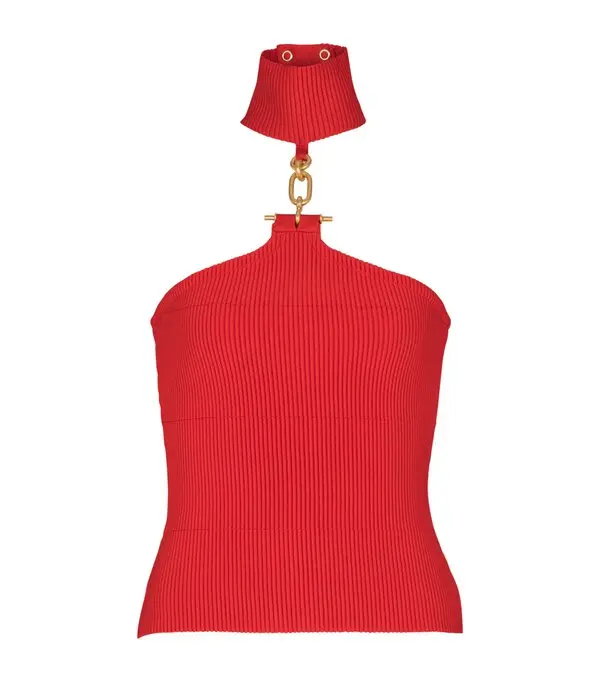 Balmain Rib-knit Chain-detail Halterneck Top