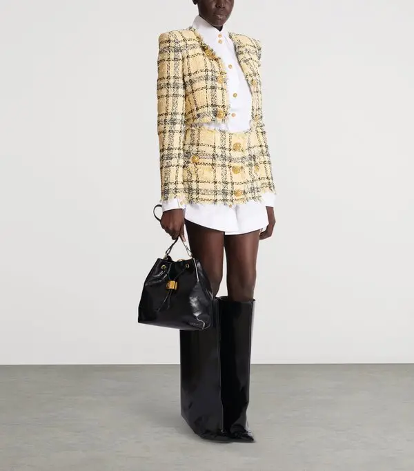 Balmain Tweed Check Mini Skirt - Yellow