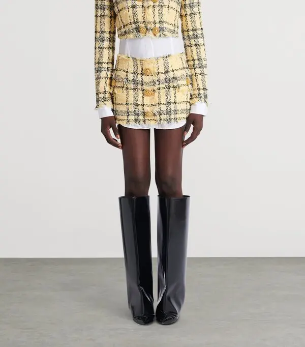 Balmain Tweed Check Mini Skirt - Yellow