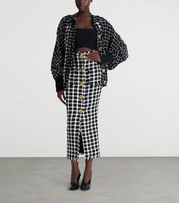 Balmain Tweed Gingham Maxi Skirt