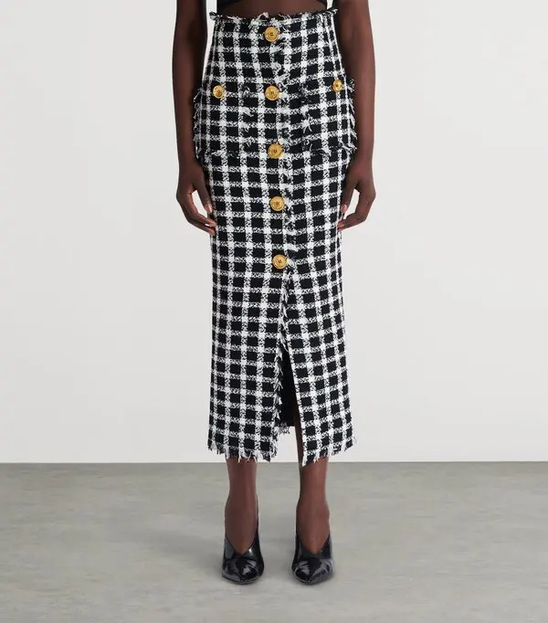 Balmain Tweed Gingham Maxi Skirt