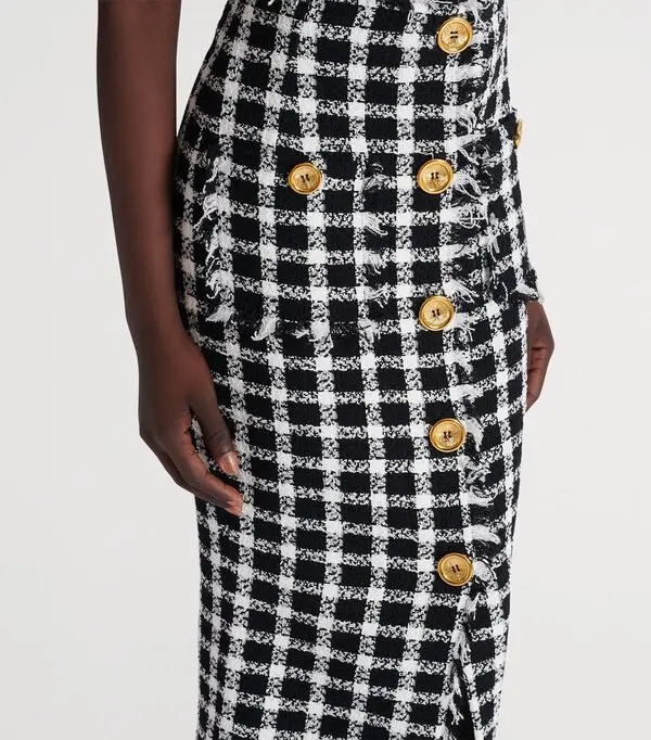 Balmain Tweed Gingham Maxi Skirt