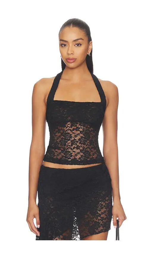 Lioness Halter Neck Lace Top - Noir