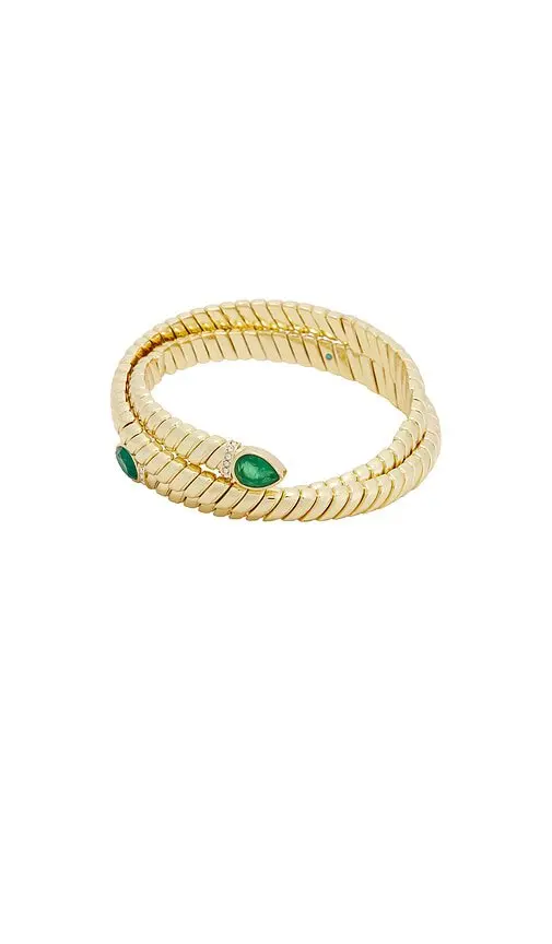 ROXANNE ASSOULIN Wrap Around Cobra Bracelet - Shiny Gold  Emerald  & Pave