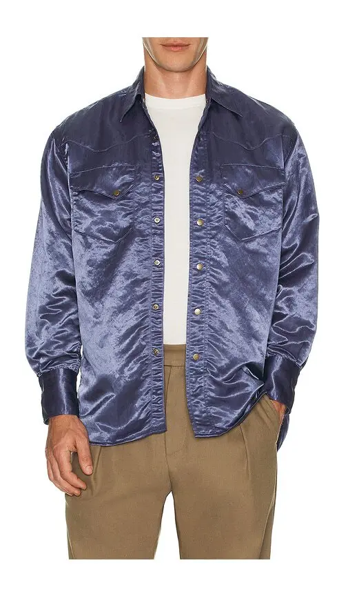 BEAMS Western Shirt Broken Nylon Satin In Blue