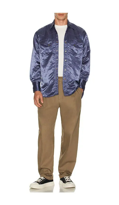 BEAMS Western Shirt Broken Nylon Satin In Blue