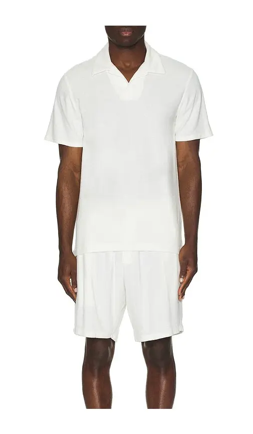 Frescobol Carioca Faustino Terry Cotton Blend Short Sleeve Polo In White - Ivory