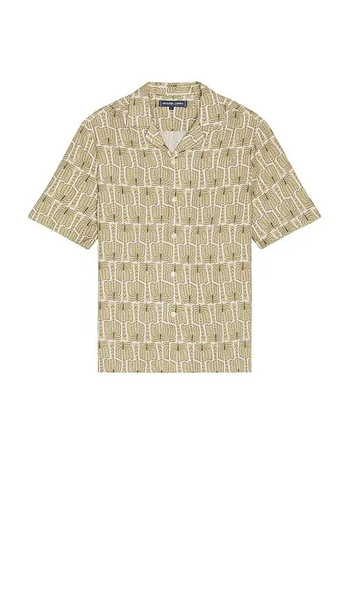 Frescobol Carioca Roberto Palmeira Printed Linen Shirt In Green - Dried Moss