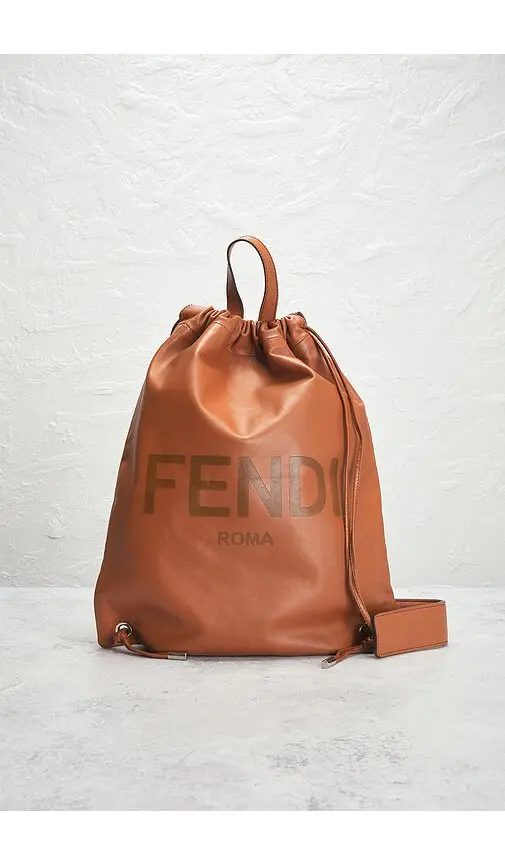 FWRD RENEW Fendi Logo Embossed Drawstring Backpack