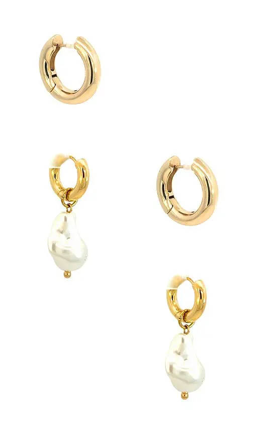 JORDAN ROAD Bianca And Lou Earring Set - 14k Gold Plated Brass & Fresh Water Pear
