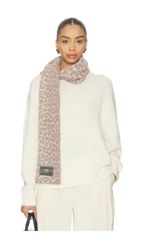 GANNI Graphic Knit Scarf In Brown - Leopard