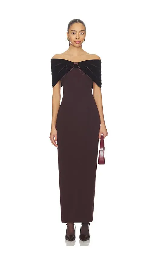 SONYA MODA Off-the-shoulder Crepe Gown - Chestnut