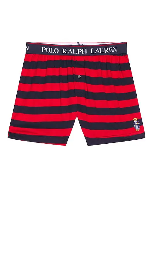 Polo Ralph Lauren Exposed Waistband Knit Boxer With Bear In Red - Cruise Navy & Rl2000 Red Rugby Stripe