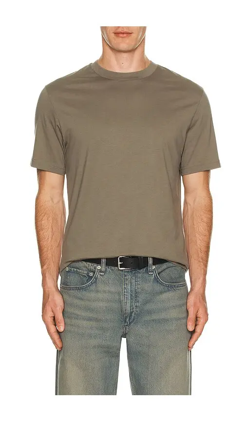 FRAME Short Sleeve Light Cotton Tee In Green - Smokey Green