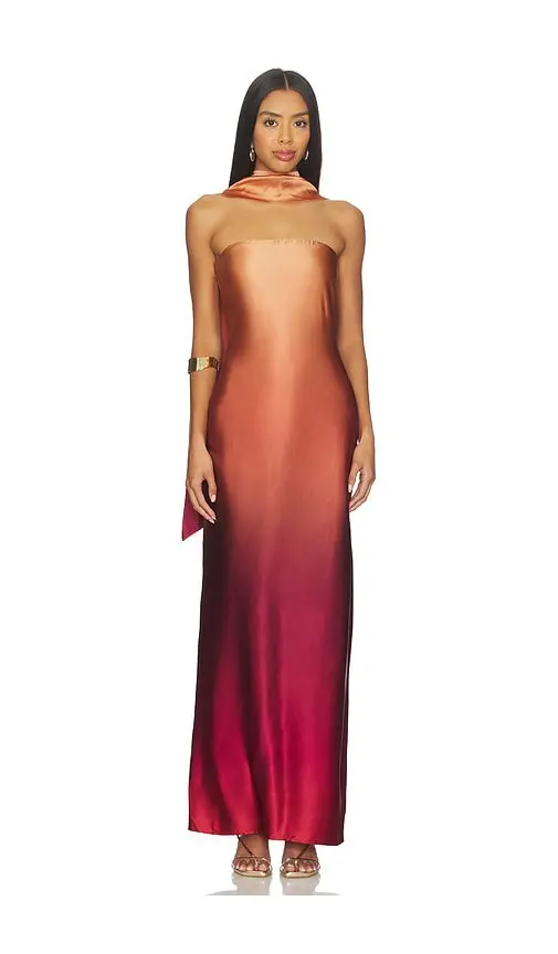 Nbd Coralena Maxi Dress - Deep Red & Gold Ombre