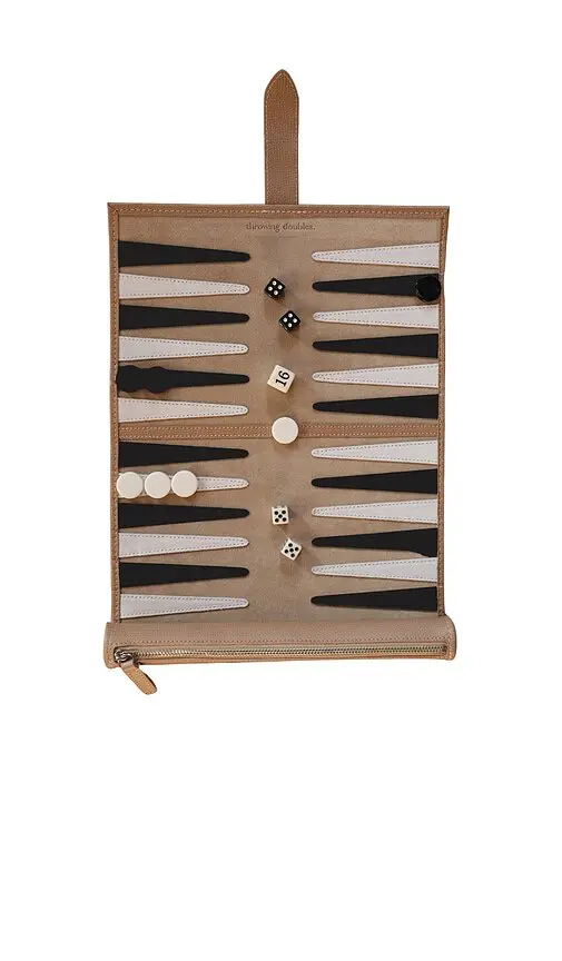 THROWING DOUBLES Manhattan Travel Backgammon Board - Black  White  & Beige