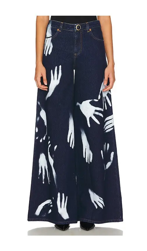 AREA Handprint Wide Leg Jeans - Dark Blue