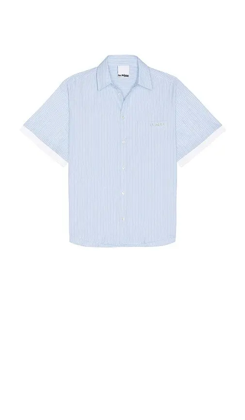 LE PÃ¨RE Double Short Sleeve Button Down Shirt In Blue In Blue