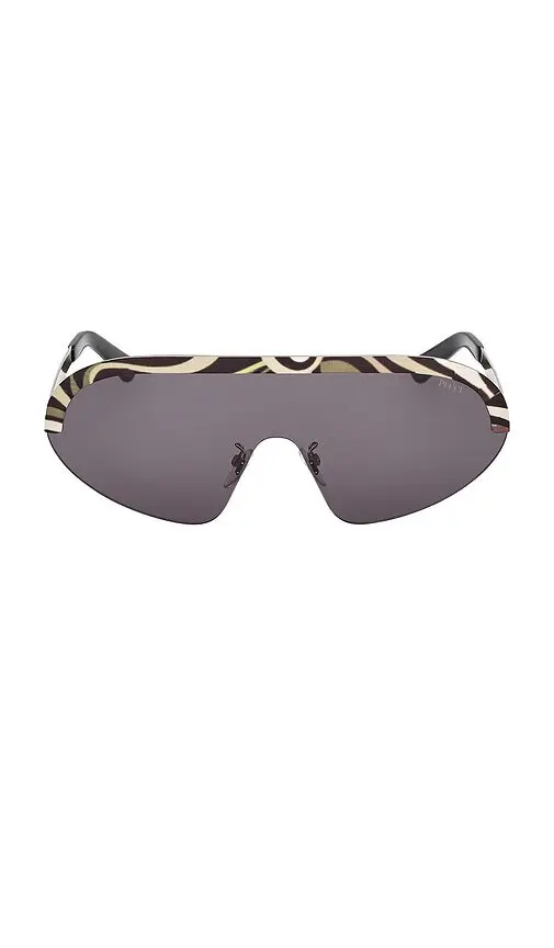 Emilio Pucci Shield Sunglasses - Shiny Palladium  Khaki Marmo  & Smoke