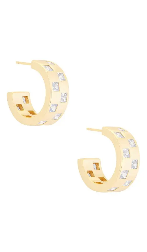 MEGA Checkered Wide Hoop Earrings - 14k Yellow Gold Plated