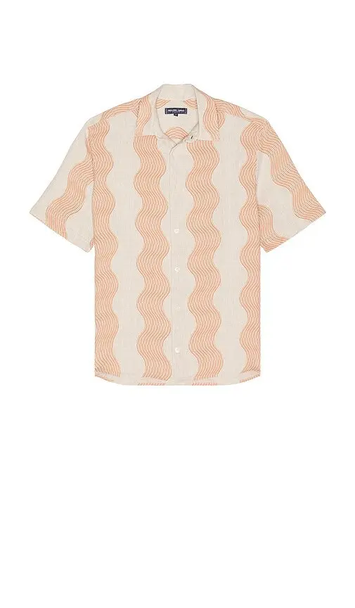Frescobol Carioca Castro Duo Cabana Stripe Short Sleeve Shirt In Cream - Ecru & Coral Rose
