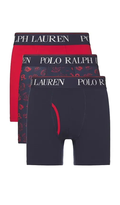 Polo Ralph Lauren 3 Pack Boxer Brief In Navy,red - Cruise Navy  Red Tossed Emblem Print  &