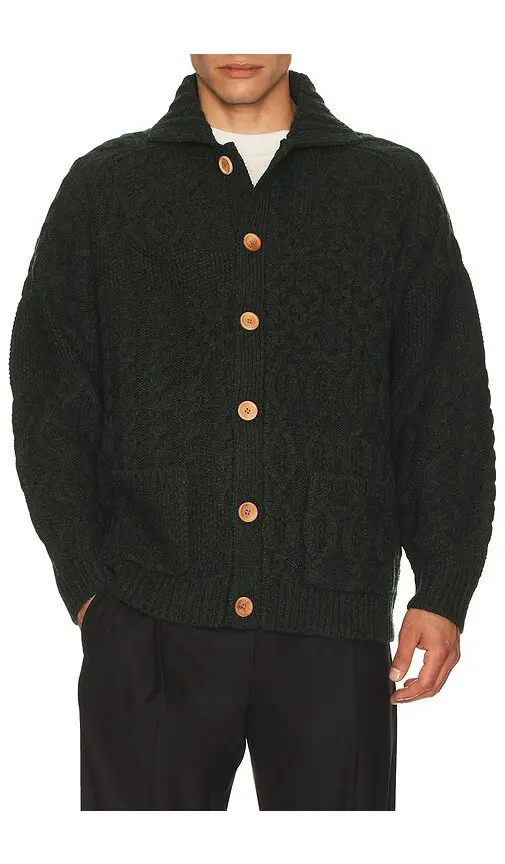 BEAMS Alan Patchwork Cardigan - Green