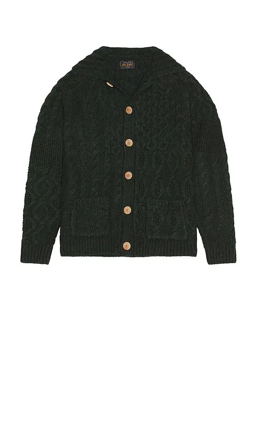 BEAMS Alan Patchwork Cardigan - Green
