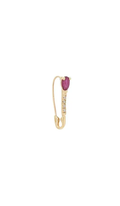 LOREN STEWART Mini Gemstone Diamond Safety Pin Single Earring - 14k Yellow Gold
