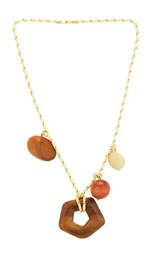 Timeless Pearly Wooden Charms Necklace - Yellow