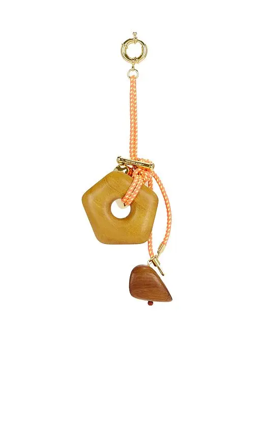 Timeless Pearly Wood & Gold Charms Rope Keychain - Brown