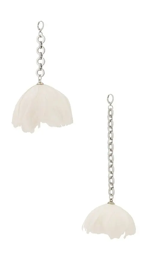 David Koma Feather Flower Asymmetric Earrings - Off White & Silver