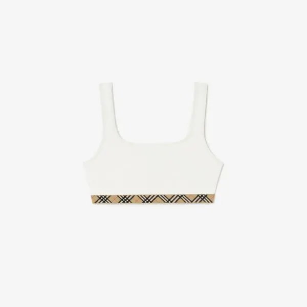Burberry Check Trim Bikini Top - Chalk White