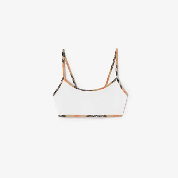 Burberry Check Trim Bikini Top - White
